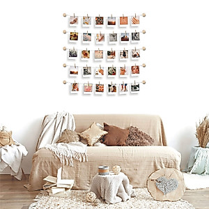 BIZYAC Hanging Photo Display Room Wall Decor - Sculptural Picture Frames Collage - 5 Strings with 30 Clips - 3M Self Adhesive Hooks - No Holes Drilling - 30 x 30 inch