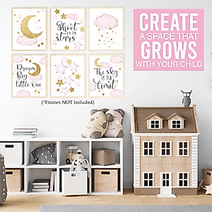 Hadley Designs 6 Reversible 8x10 Moon and Stars Nursery Decor Prints, Shower Decorations, Moon and Stars Wall Decor For Baby Girl Nursery Wall Art, Baby Girl Nursery Wall Decor For Girls Bedroom