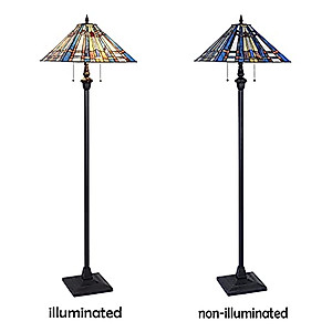 COTOSS Tiffany Floor Lamp,Stained Glass Lamp Shade,Vintage Antique Style Standing Double Light for Living Room & Bedroom