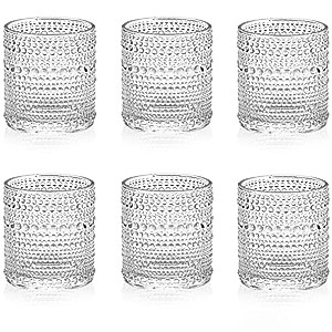 cosnou Mini Rock Glasses, 6.5 oz（200ml） Hobnail Drinking Glasses Set 6, Embossed Vintage Glassware Set for Beer, Cocktail, Soda, Beverage Clear