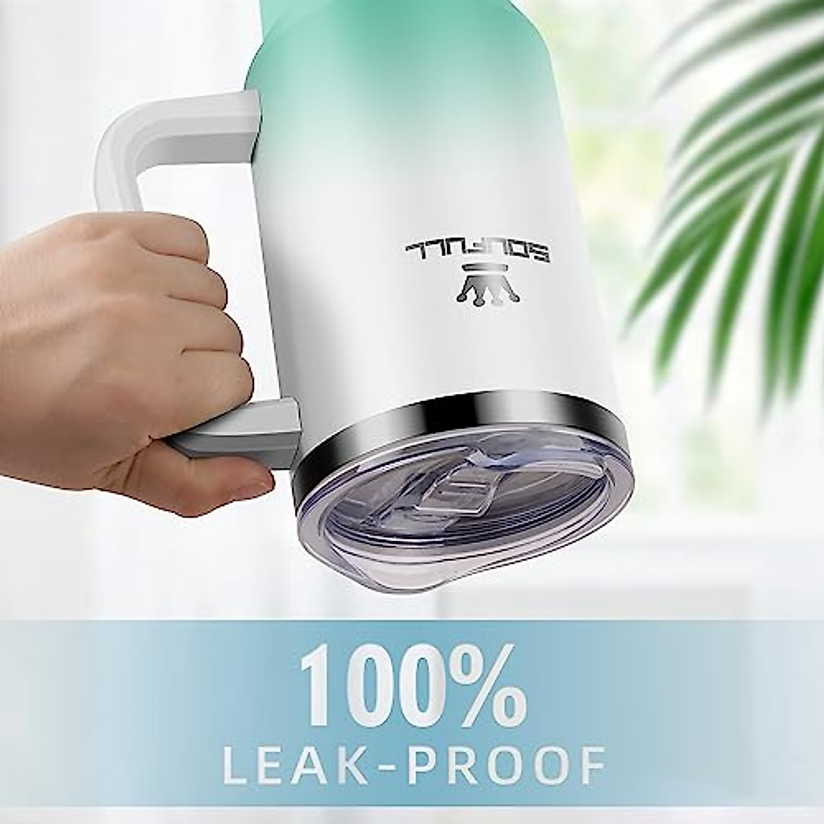 40 oz Tumbler with Handle and Straw Lid, 100% Leak-proof Travel Coffee Mug, Stainless Steel Insulated Cup for Hot Cold Beverages, Keeps Cold for 34Hrs or Hot for 10Hrs, Dishwasher Safe (WhiteGreen)