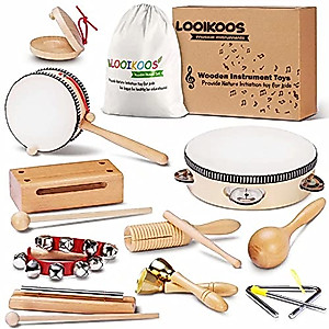 LOOIKOOS Toddler Musical Instruments Natural Wooden Percussion Instruments Toy for Kids Preschool Educational, Musical Toys Set for Boys and Girls with Storage Bag