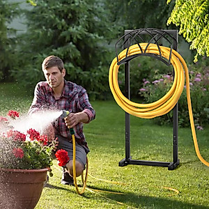 GREENER Garden Hose Holder GREENER Freestanding Heavy Duty Water Hose Holder Detachable Metal Hose Hanger Holds 150-feet Hose,Outdoor Hose Stands Hose Holder Storage Rack For Outside Yard Lawn, Black