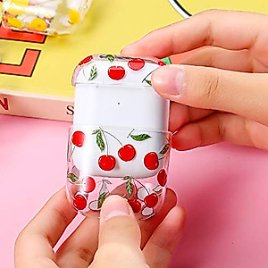AKABEILA Airpods Case Cover,Compatible with Apple Airpods 2 Case Cute Patterns Hard PC Custom Designer Airpods Case Clear Shockproof [Front LED Visible ] Anti-Fall Full Protector, Cherry