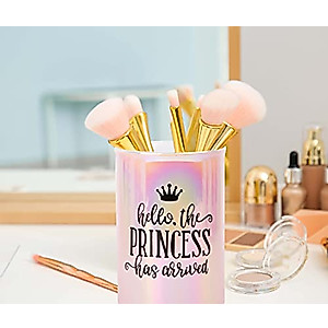Palais Essentials bathroom decor Makeup Brush Holders Ceramic, Bathroom Accessories Make Up Cup Holder for Vanity Countertops (Princess, 3.5" Diameter)