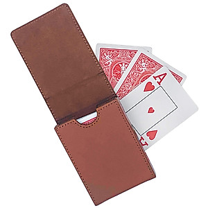 Luck Lab Single Deck Leather Playing Card Case/Holder - Fits Poker and Bridge size cards (Brown)