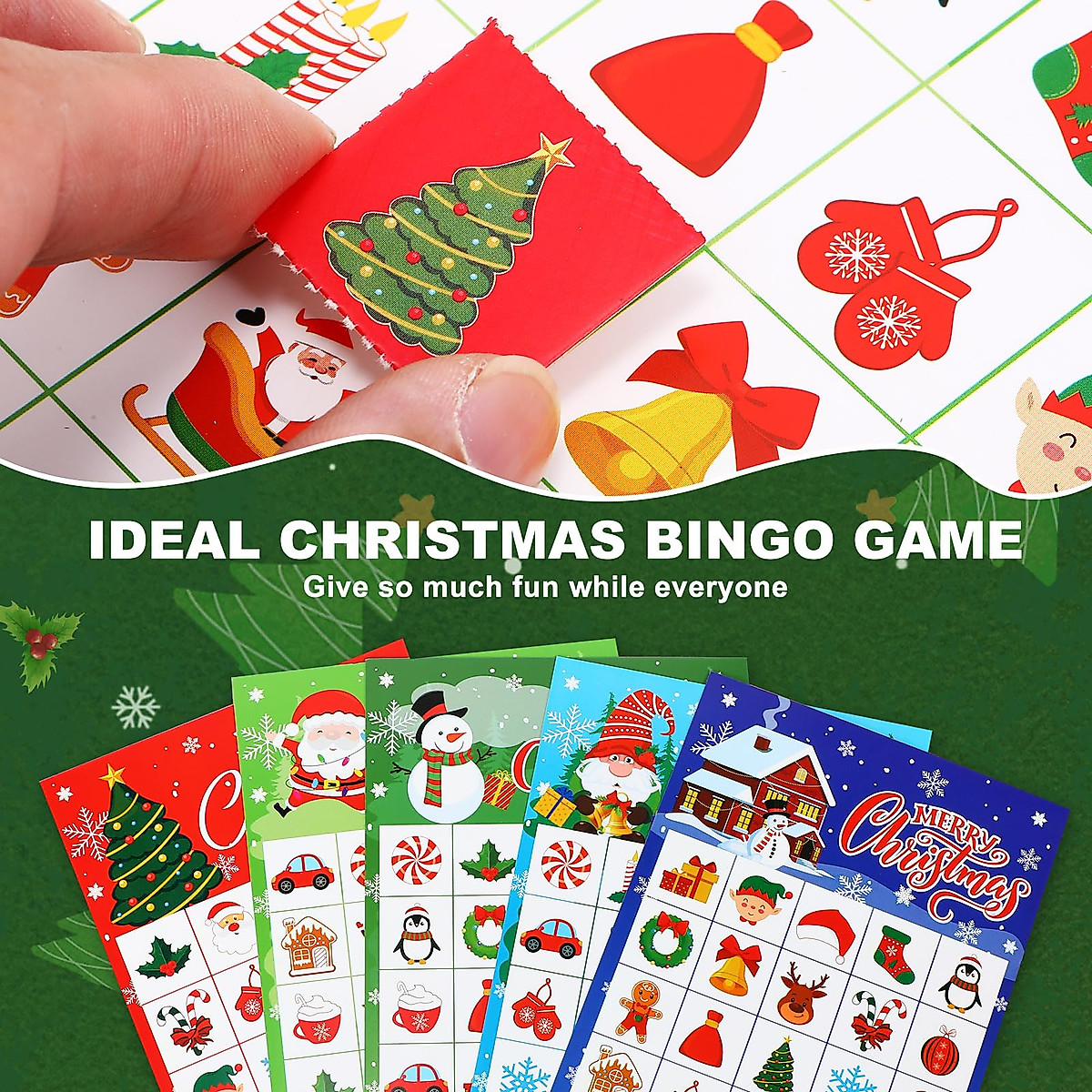 Liliful 148 Pieces 2 Sets Christmas Bingo Games for Large Groups Kids Adults, 96 Players Cards Pack Party Games for Family School Classroom Activities Party Favors Kids Xmas Gifts Bulk
