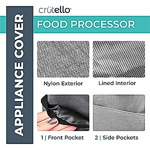 Crutello Food Processor Cover with Storage Pockets for Large 11-14 Cup Processors, Fits Various Brands
