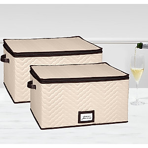 Hold N Storage Set of 2 Wine Glass Storage with dividers - Each Holds 12 standard size wine glasses up to 10" H - Stemware Storage Case, Durable Quilted Glasses Storage Organizer With Carry Handles
