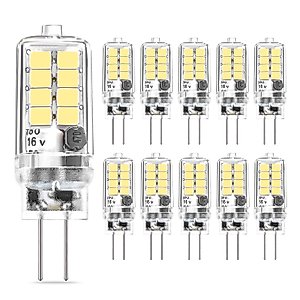 Umleeddlt G4 LED Bulb 3W Equivalent to 20W 30W Halogen Bulbs, Daylight White 6000K 360° Beam Angle AC/DC 12V G4 Bi-Pin LED Light Lamp, Not Dimmable,10 Pack