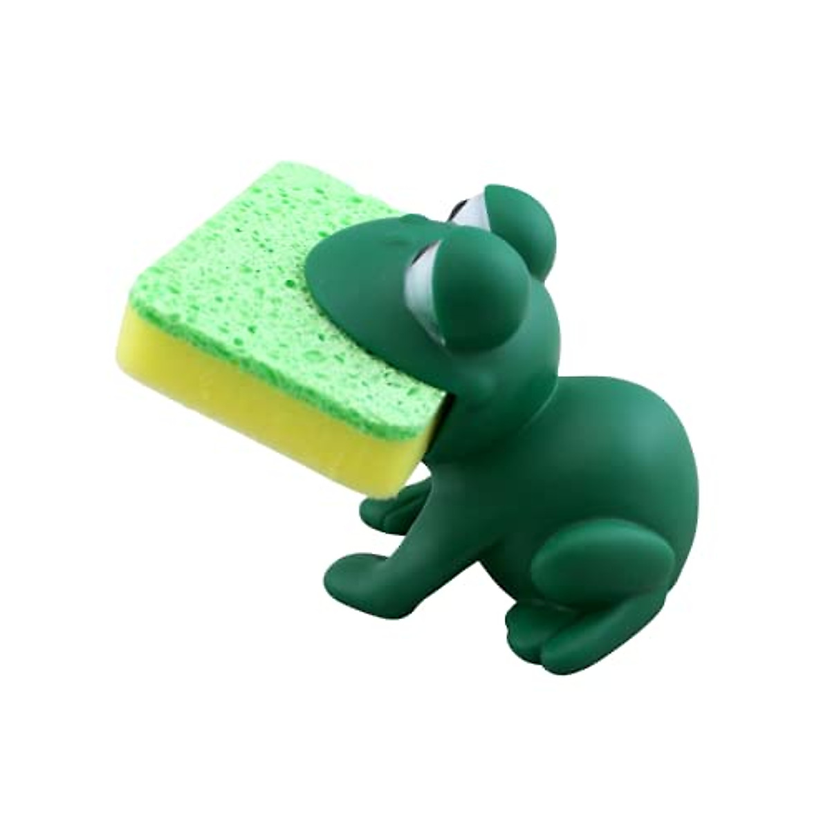 Animal Shape Novelty Kitchen Sponge Holder and Sponge Choice of Frog or Duck (Green Frog)