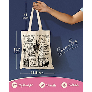Miss Adola Aesthetic Canvas Tote Bag with Pattern for Women Trendy Casual Music Inspired Cloth Totes Bag for Shopping, Grocery, Gym, Artistic Butterfly Snake