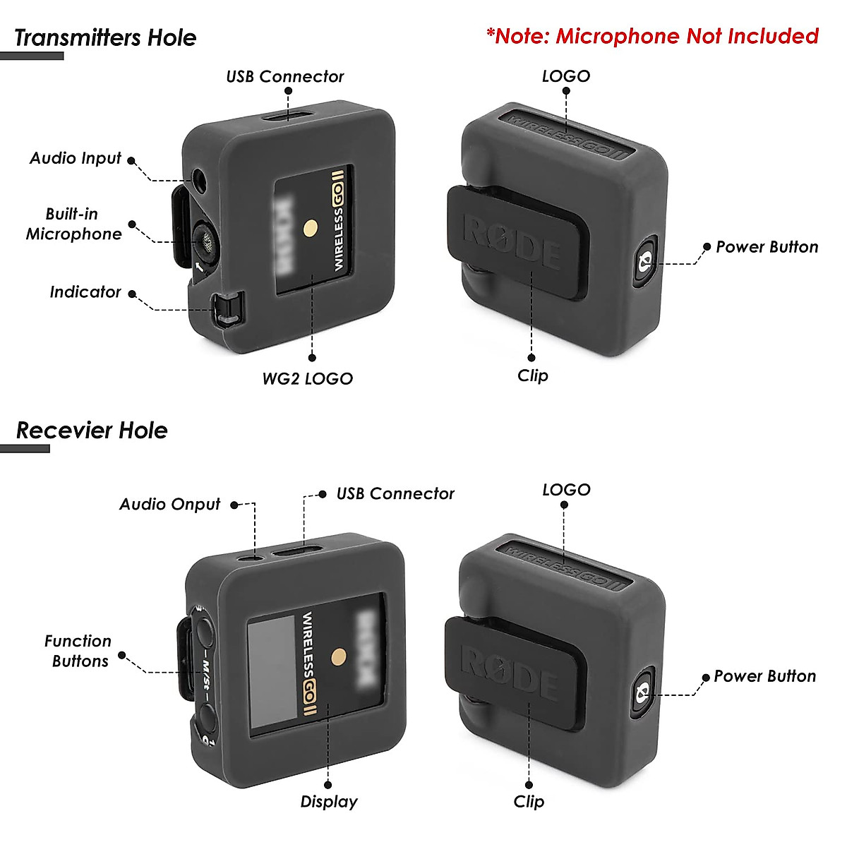 YOUSHARES Silicone Case Compatible with RODE Wireless Go 2 Accessories RODE Wireless go II MIC Silicone Protect Case Cover (3PCS Black)