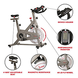 Sunny Health & Fitness Synergy Pro Magnetic Indoor Cycling Bike - SF-B1851 Silver