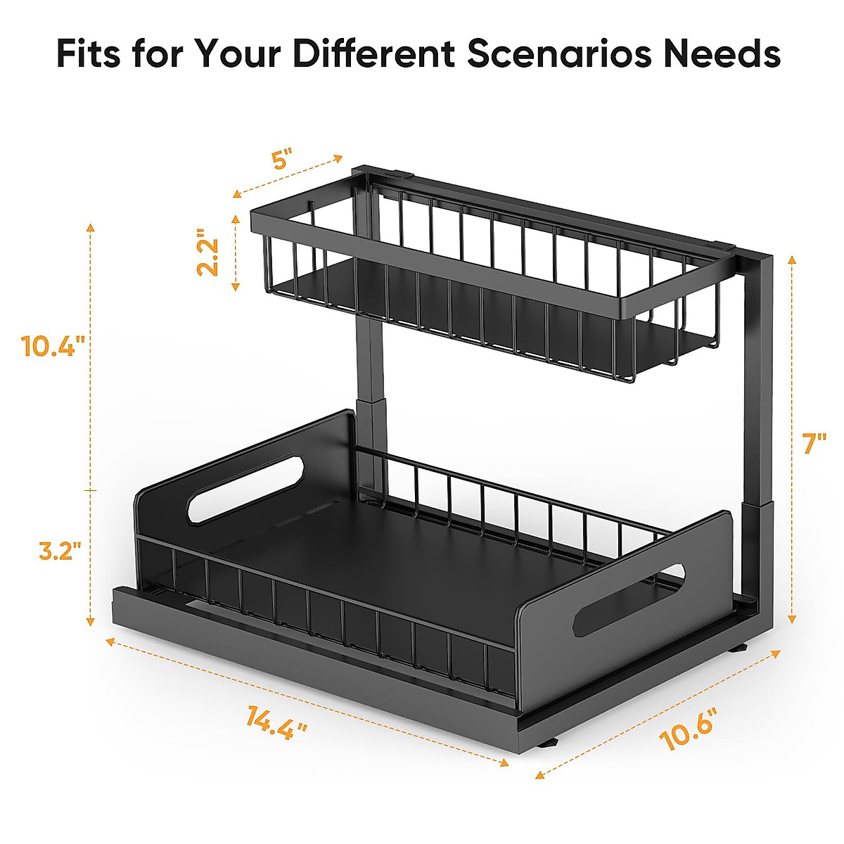 2 Pack Under Sink Organizer, 2 Tier Pull Out Cabinet Organizer Slide Out Sink Shelf Cabinet Storage Shelves, Under Sink Organizer and Storage for Kitchen Bathroom (2 Pack)