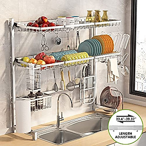 1Easylife Over The Sink Dish Drying Rack 3 Tier Stainless Steel Large Kitchen Rack Dish Drainers for Home Kitchen Counter Storage, Shelf with Utensil Holder, Above Sink Shelves (silver1)