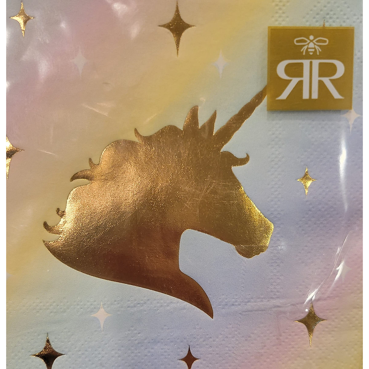 Whimsical Pastel & Gold Unicorn Paper Beverage Napkins | Perfect for Birthday & Baby Shower | 5"x5" size folded | 40 ct