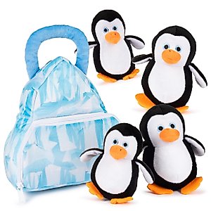 Talking Penguins Plush Toy Set | Includes 4 Talking Soft Plush Penguins with A Plush Glacier Shaped Carrier | Talking Animal Toys | Great Gift for Baby and Toddler Boys or Girls