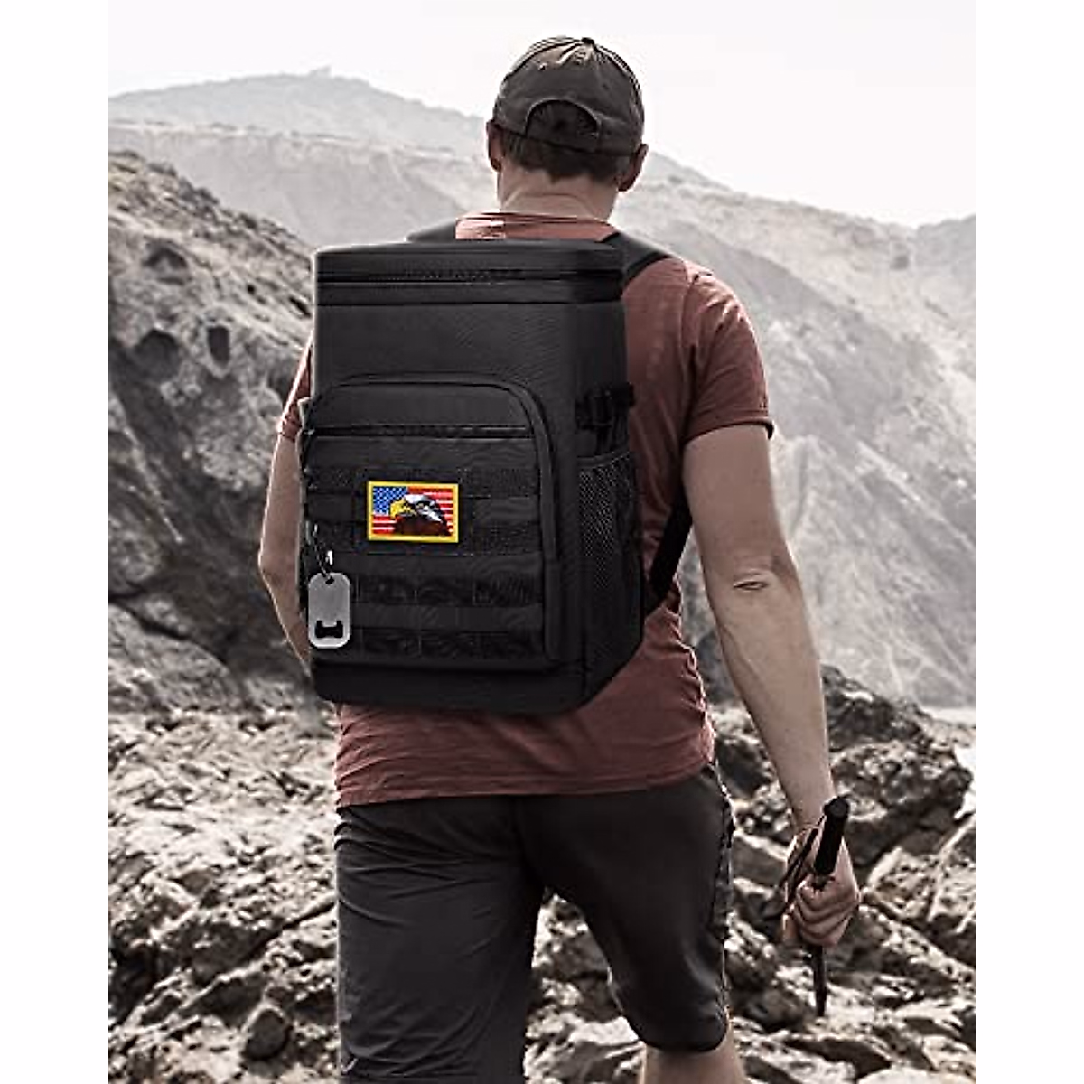 TACTICISM Backpack Cooler 38 Cans Tactical Lunch Backpack for Men Work - Molle Soft Cooler Backpack Insulated Waterproof Leak Proof - Camping Beach Kayaking Hiking Fishing Accessories - Black