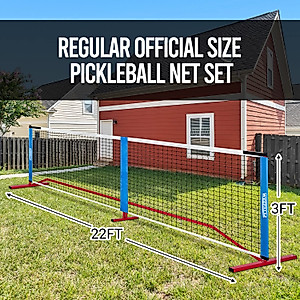 WEEPALM Pickleball Net Set with 4 Pickleball Paddles, 22FT Regulation Size, 2 Outdoor Pickleballs & Retrievers, Carrying Bag, Stable Metal Frame and PE Net for All Weather Use Outdoor Indoor