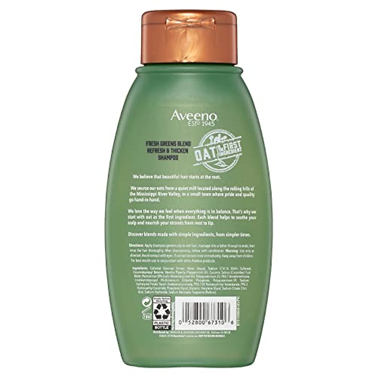 Aveeno, Fresh Greens Blend Sulfate-Free Shampoo with Rosemary, Peppermint & Cucumber to Thicken & Nourish, Clarifying & Volumizing Shampoo for Thin or Fine Hair, Paraben-Free, 12oz