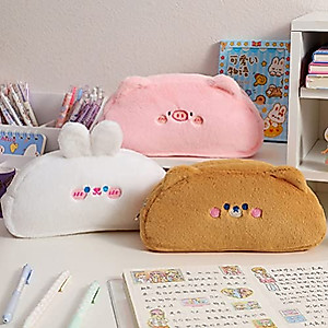 Operitacx Plush Pig Pencil Case: Cute Cartoon Animal Stationery Pen Pouch Travel Cosmetic Makeup Brushed Bag Organizer with Zipper for Teen Girls School Students