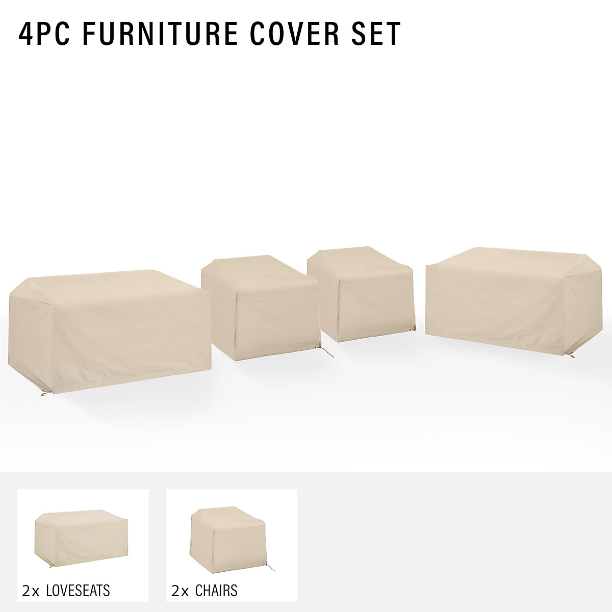 Crosley Furniture Patio Furniture Covers, Waterproof 4-Piece Cover Set for Outdoor Sectional Sofa Sets, Tan