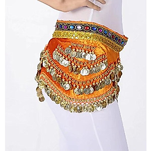 ZLTdream Belly Dance Belt Wave Shape Hip Scarf With Gold Coins Orange
