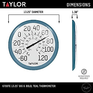 Taylor Big and Bold Wall Indoor Outdoor Thermometer, 13.25 inch, Teal