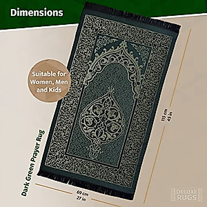 DELUXERUGS Muslim Prayer Rug, Islamic Turkish Prayer Rugs, Prayer Mats for Women and Men, Praying Rugs Islam, Great Ramadan Gifts for Muslims (Dark Green)