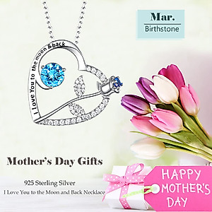 ELDA & CO. Aquamarine Necklace Love Rose Flower Sterling Silver I Love You to the Moon and Back Jewelry March Birthstone Heart Pendant Necklace