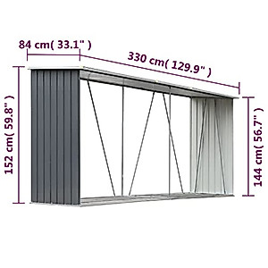 ANNLERA Garden Log Storage Shed Galvanized Steel Outdoor Storage Shed Firewood Storage Backyard Shed Firewood Shed Outhouse Shed Galvanized Shed Outdoor Metal Shed 129.9"x33.1"x59.8" Gray