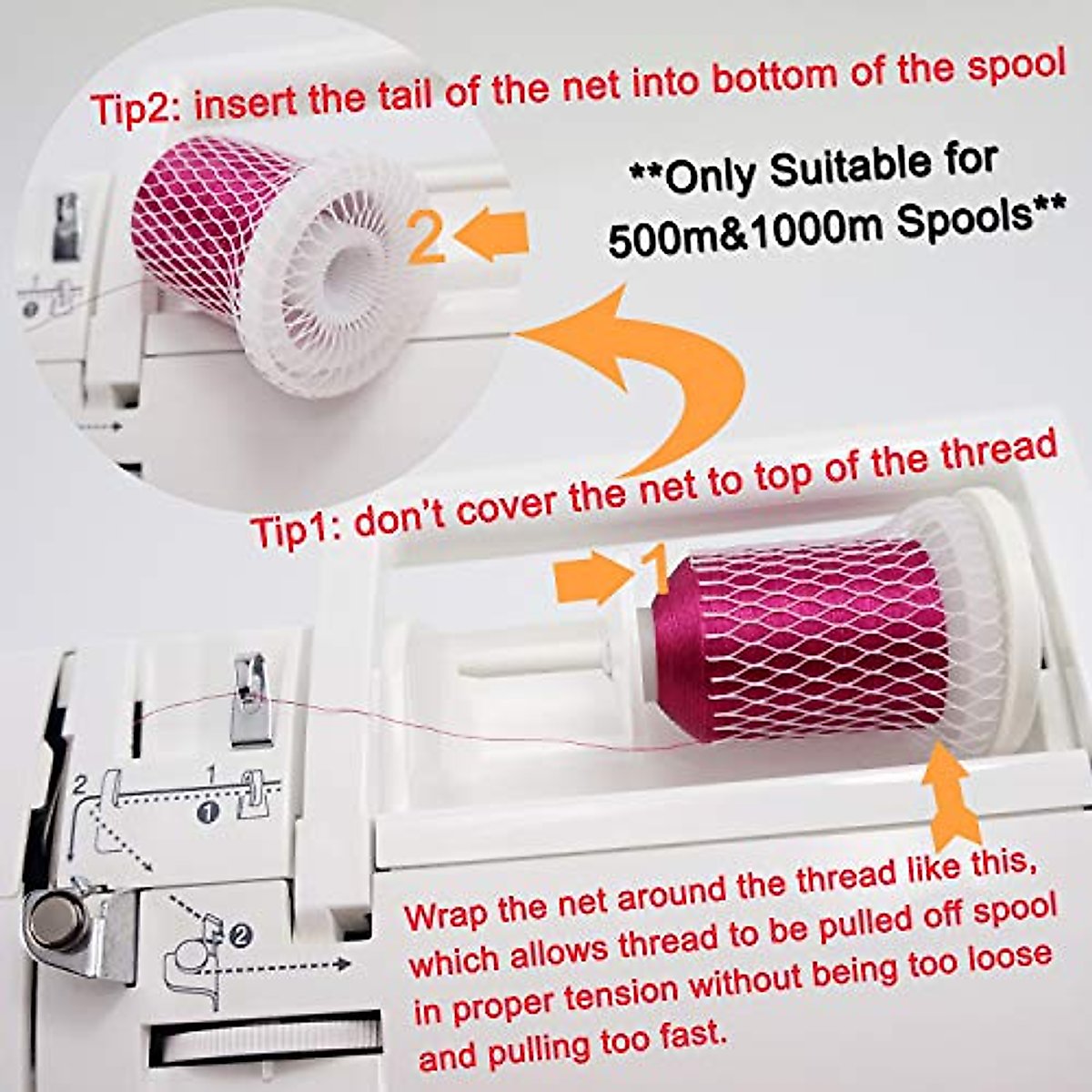 New brothread 100pcs Thread Net Spool Saver for Different Sizes of Embroidery Sewing Quilting and Serger Thread Spools/Cones - 9.8" (25cm) Long Each Piece