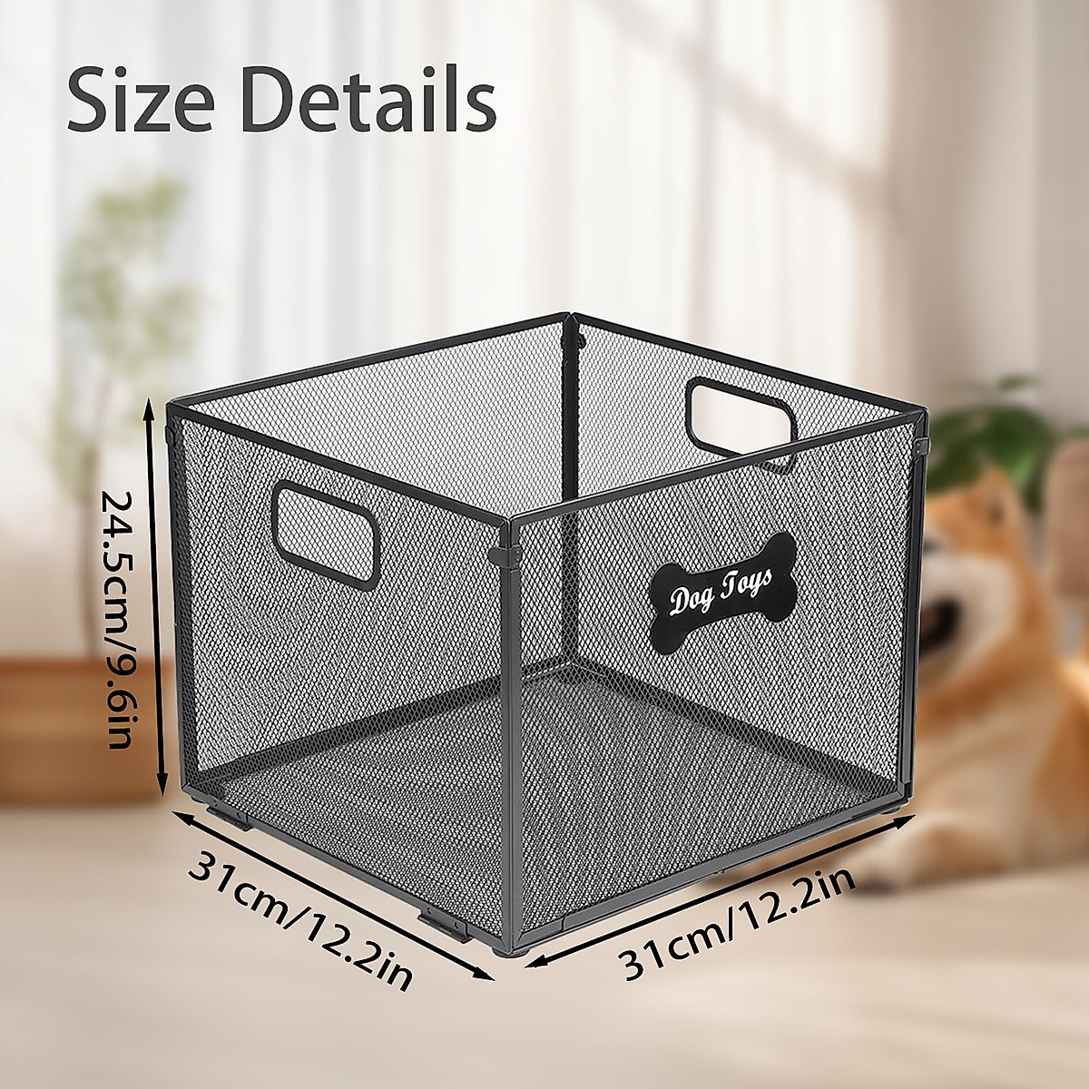 Lolytama Metal Dog Toy Box-Dog Toy Basket-Wire Mesh Basket-Cute Pawprint Dog Bone-Pet Accessory Rust-Resistant Finish-for Cat & Dog Toy Organization & Storage
