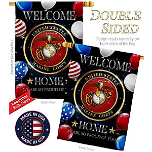 Welcome Home Marine Corp House Flag - Pack Armed Forces Corps USMC Semper Fi United State American Military Veteran Retire Official USA Applique - Banner Small Garden Yard Gift Double-Sided 28 X 40