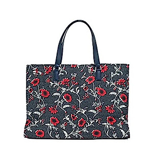 Tory Burch Women's Nylon Printed Tote (Retro Batik - Navy - Red)