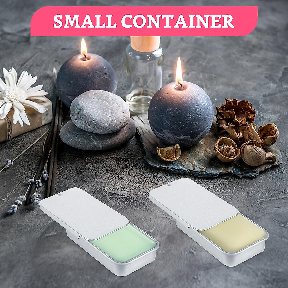 DAJAVE 100 Pack Metal Slide Top Tin Containers, 0.5 oz Mini Metal Tin Containers, Rectangle Metal Tin Box with Slide Lids for Lip Balm Jewelry Crafts Pills(Silver)