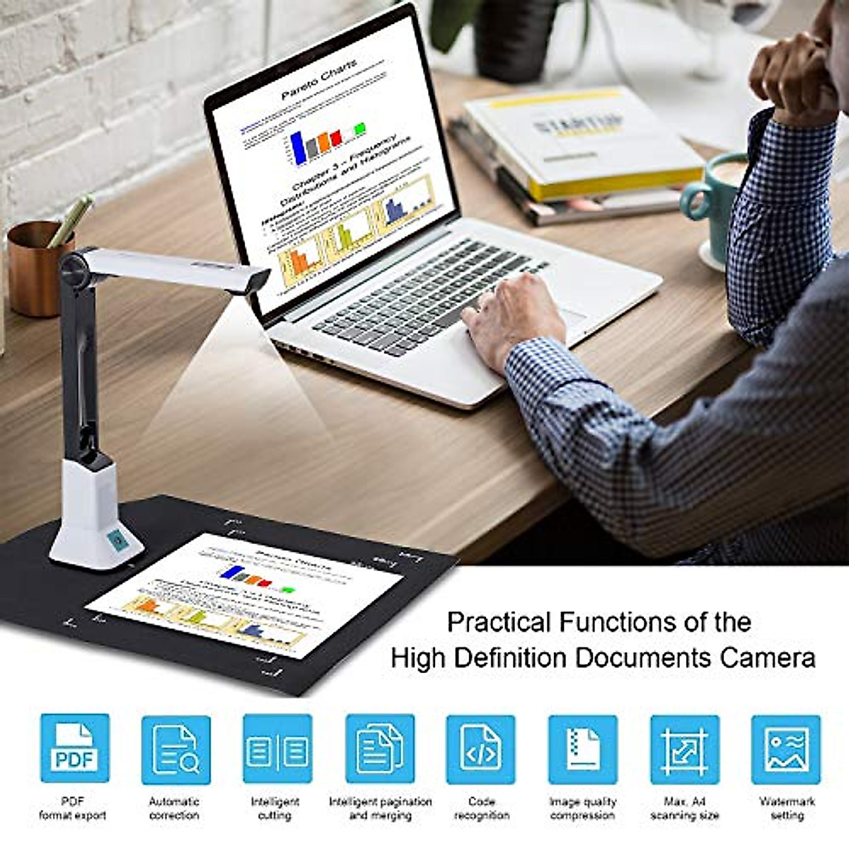 8MP USB Document Camera For Teachers, High Definition Portable Scanner With OCR Text Recognition Function, Real-time Projection Video Recording Versatility A4 Format Used for Office Education Training