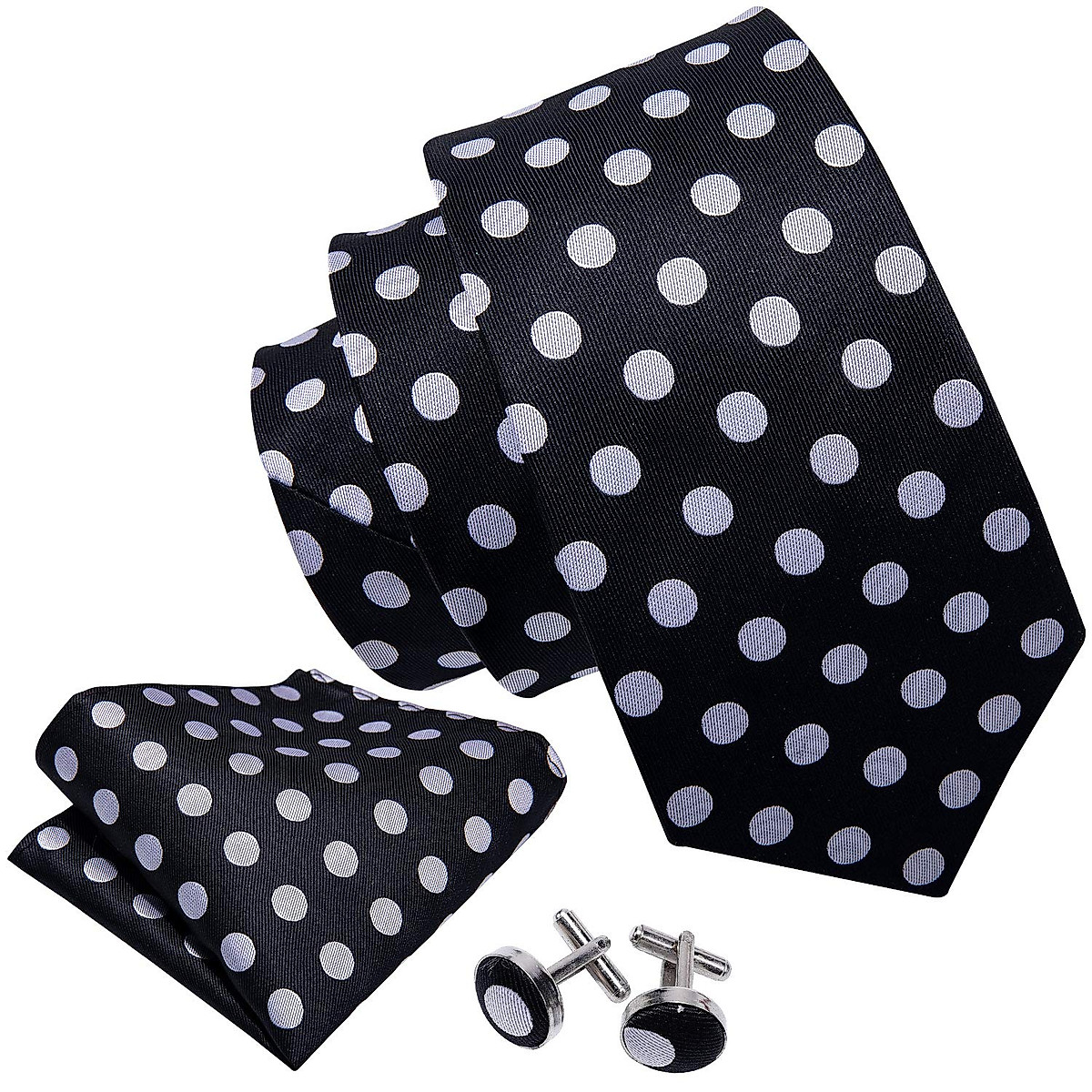 Barry.Wang Men's Fashion Polka Dot Woven Tie Set Black