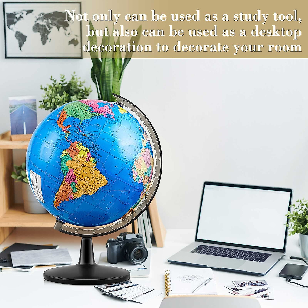 Lewtemi 13 Inch World Globe with Stand, Blue, Metal & Plastic Base, Political Map, Easy Rotate, Retro Style, Educational Globe for Students & Teachers