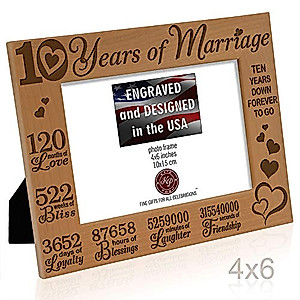 KATE POSH - Our 10th Wedding Anniversary Picture Frame, 10th Anniversary, 10 Years Anniversary, 10 Years of Marriage, 120 Months of Love - Engraved Natural Wood Picture Frame (4x6-Horizontal)