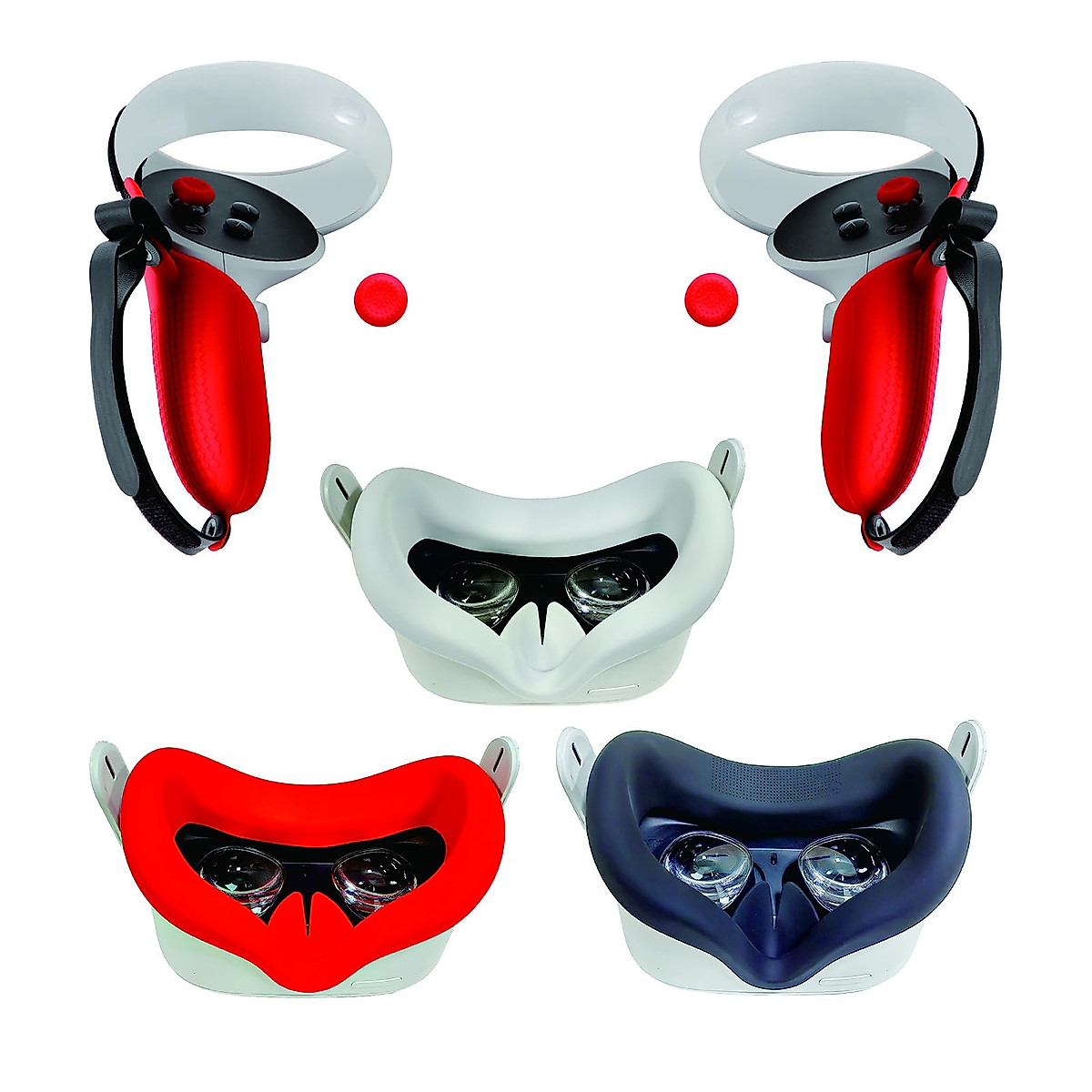 VR Grips Cover Accessoeries Set for Meta/Oculus Quest 2 Controller,3Pcs VR Silicone Face Pad,VR Silicone Grip Cover,VR Thumbstick Covers,Sweat-Proof/Anti-Throw/Adjustable (Red)