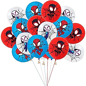 Spidey and His Amazing Friends Birthday Party Supplies Decorations Set with Tablecloth,Plates,Napkins, Banner, Balloons, Hanging Swirls, Cake Cupcake Toppers for Boys Girls Spidey-Theme Party