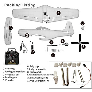 Ssccgym Extra Large 29.5" 750MM P51 P51D Mustang Remote Control Combat Aircraft 4CH Double Battery Aerobatic Brushless RC Aircraft P-51 Full-Function for Professional Players