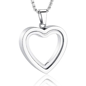 zeqingjw Glass Cremation Jewelry Necklace for Ashes Heart Memorial Lockets for Ashes Stainless Steel Keepsake Urn Ashes Pendants