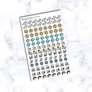 Die Cut Weather Icon Planning Stickers, 2 Sheets, 224 Total Stickers, 0.5" wide, Multicolor, Personal Planners and Journals