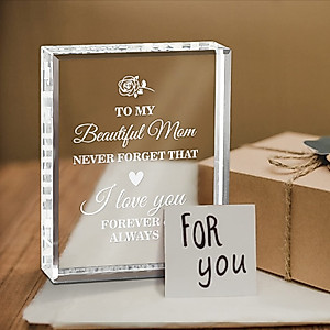 PRSTENLY Gifts for Mom Crystal Keepsakes, Christmas Birthday Gifts for Mom from Daughter Son, to My Mom Gifts Valentines Day Gifts for Mom Personalized Engraved Crystal Decor