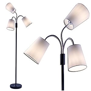 Mobius 3-Light Adjustable Multi-Head Floor Lamp with White Fabric Drum Shades - Ideal for Living Room, Bedroom, or Office - Torchiere Standing Pole Lamp - Versatile Lighting, Energy-Efficient