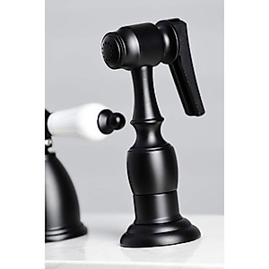 Kingston Brass KB1790PLBS Heritage Widespread Kitchen Faucet with Brass Sprayer, Matte Black