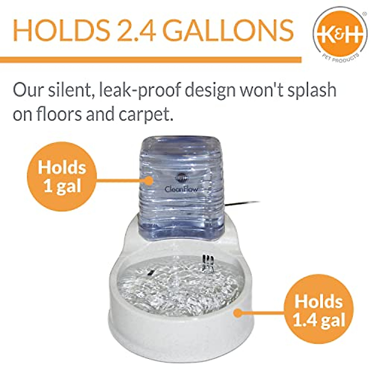 K&H Pet Products CleanFlow Filtered Water Bowl for Dogs Granite Medium 1.4 Gallon Bowl + 1 Gallon Reservoir